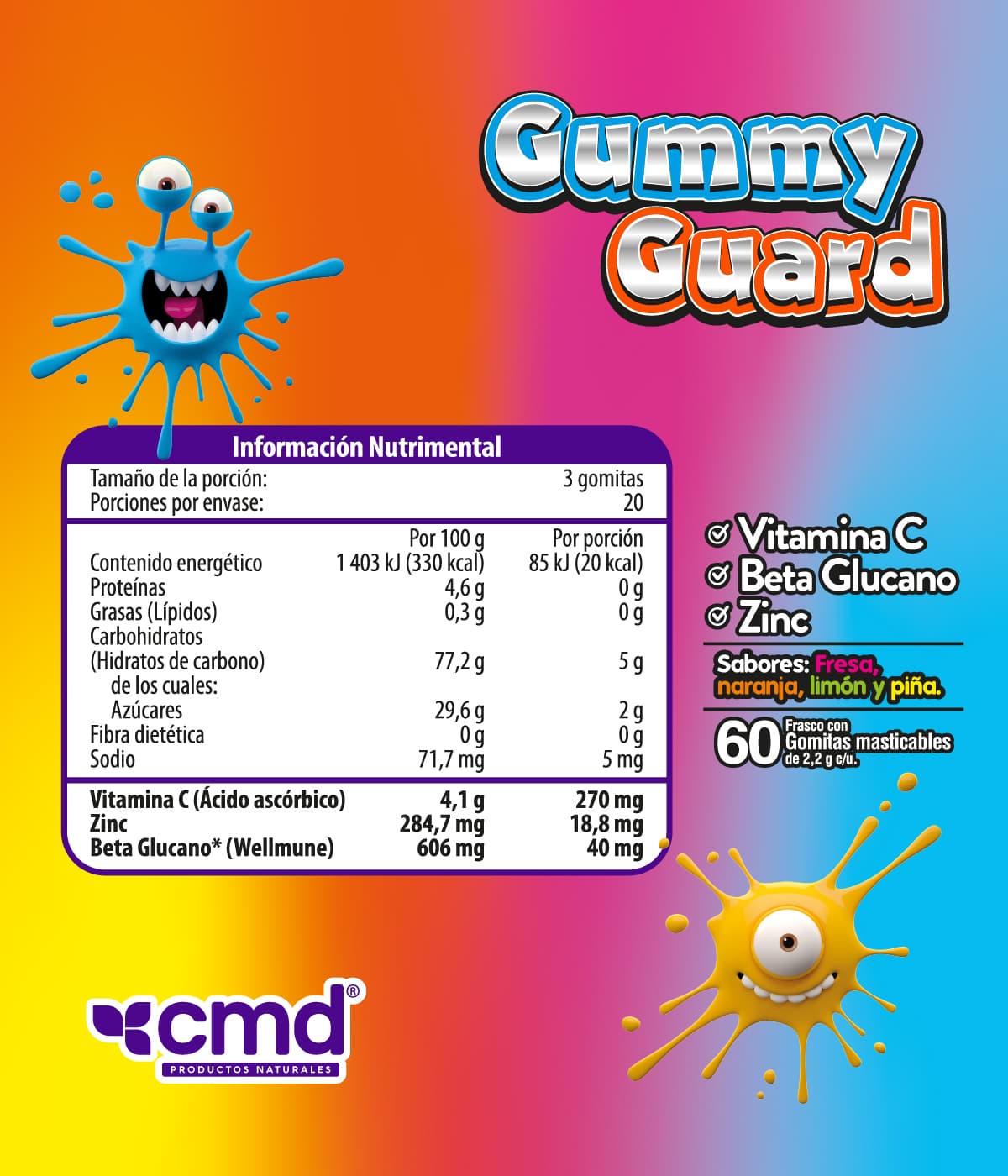 Gummy Guard complemento alimenticio infantil piña fresa – Biofarma